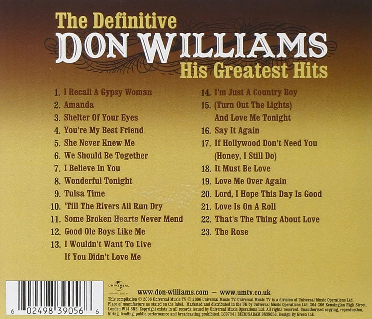 Don Williams – The Definitive Don Williams - His Greatest Hits [CD ...